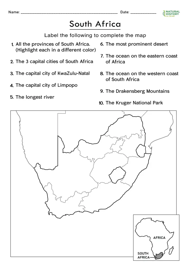 Free Printable Blank Map Of South Africa Worksheets
